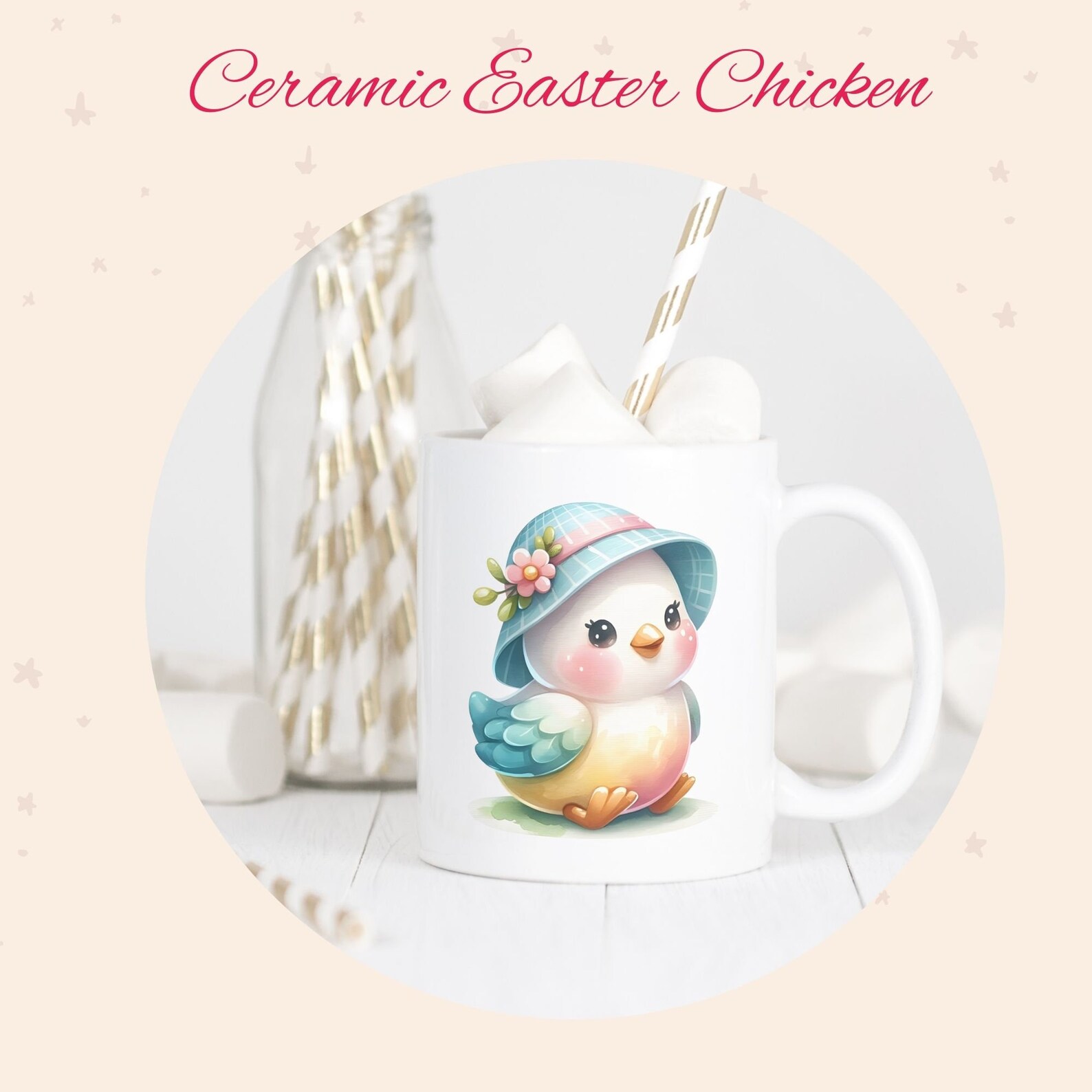 Watercolor Easter Ceramic Chicken Clipart, Ceramic Cute Chicks Clipart ...