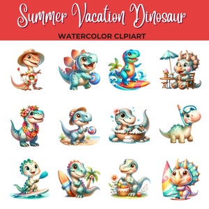 Watercolor Summer Vacation Dinosaur Clipart, Baby Dinosaur PNG, Summer ...
