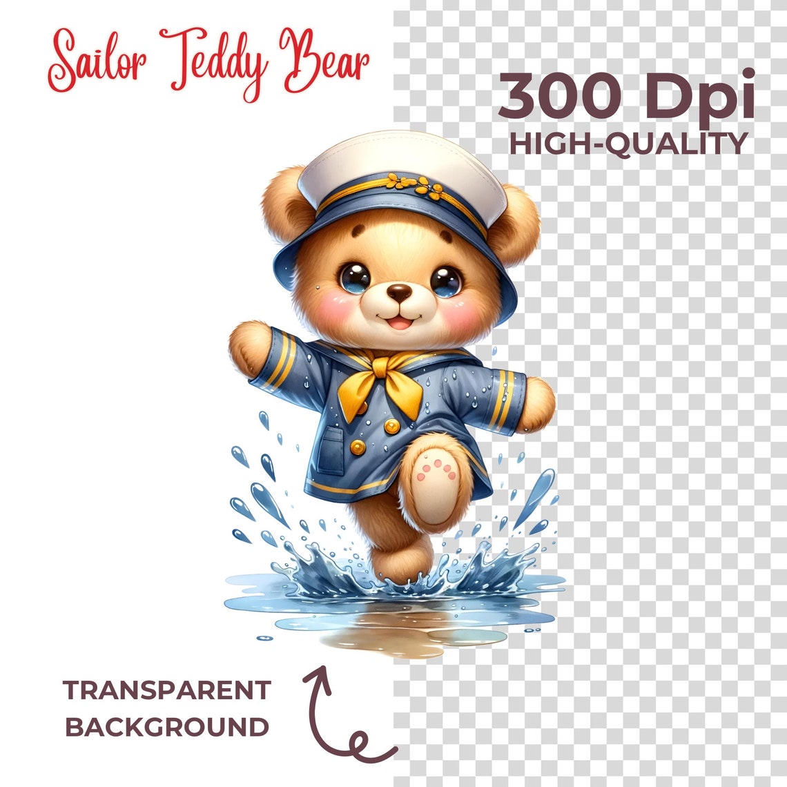 Watercolor Sailor Teddy Bear Clipart, Nautical Teddy Bear Clipart ...