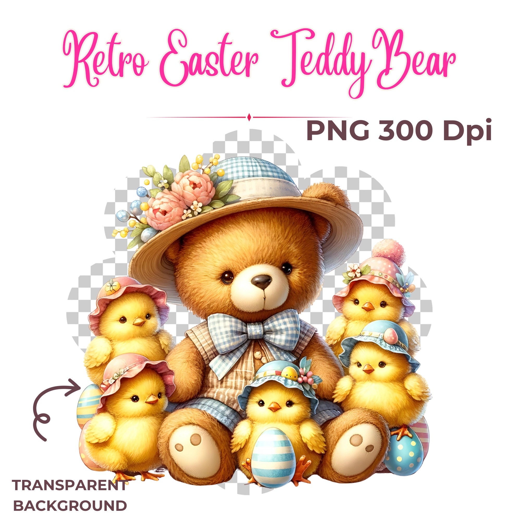 Watercolor Retro Easter Teddy Bear Clipart, Easter PNG, Easter Basket ...