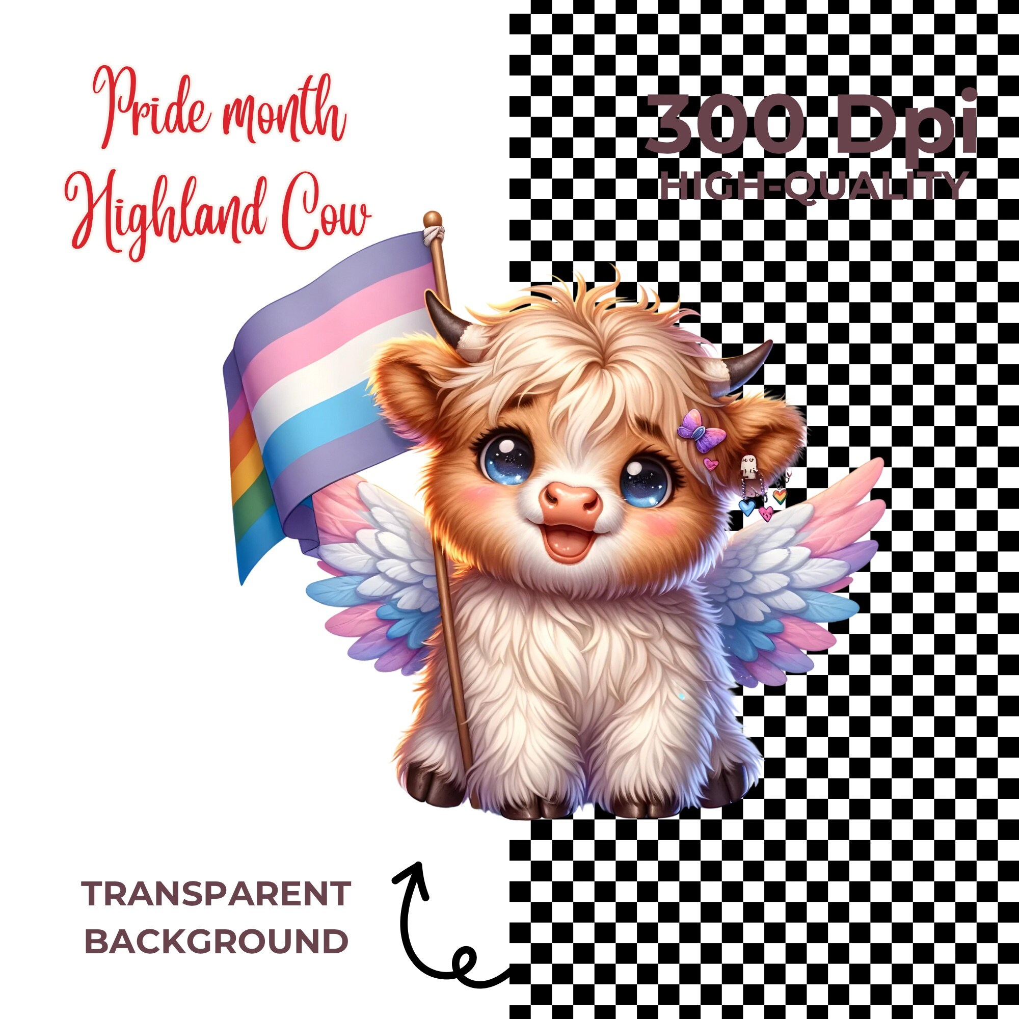 Watercolor LGBTQ Pride Month Highland Cow Clipart, Baby Highland Cow ...