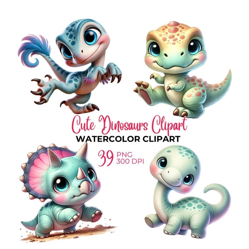 Watercolor Cute Dinosaur Clipart, Baby Dinosaur PNG, Dinosaur Baby ...