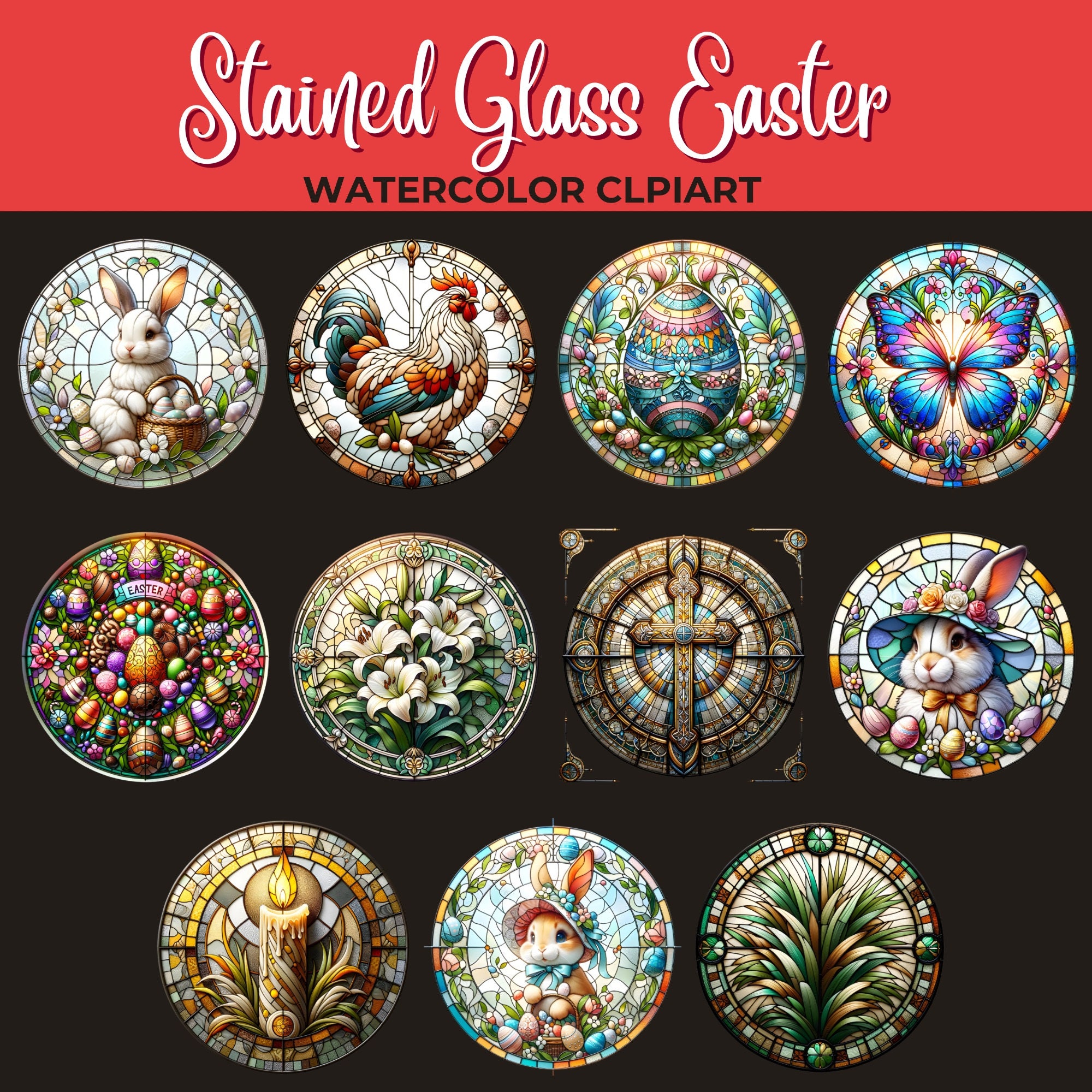 Stained Glass Easter Clipart: Round PNG Designs (digital Download) - Etsy
