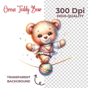Watercolor Circus Teddy Bear Clipart: Carnival PNG Images (commercial ...