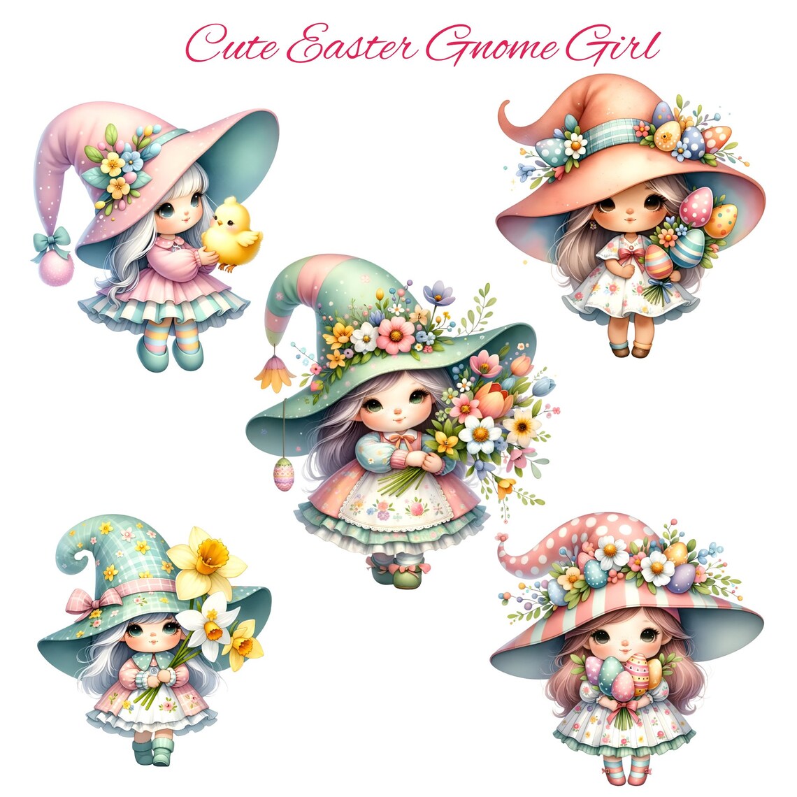 Cute Easter Gnome Girl Clipart, Easter Clipart, Nursery Decor, Easter ...