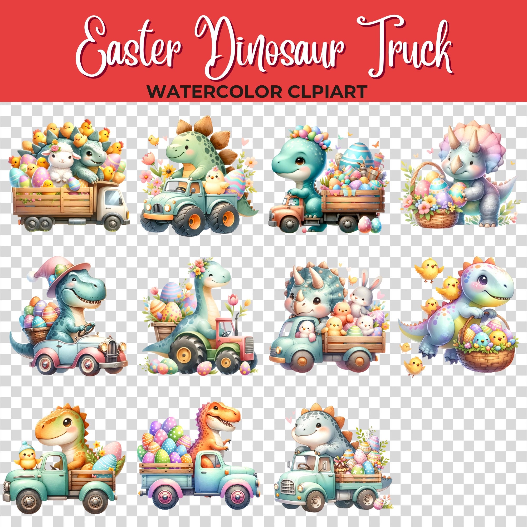 Watercolor Easter Dinosaur Clipart, Easter PNG, Dinosaur Construction ...