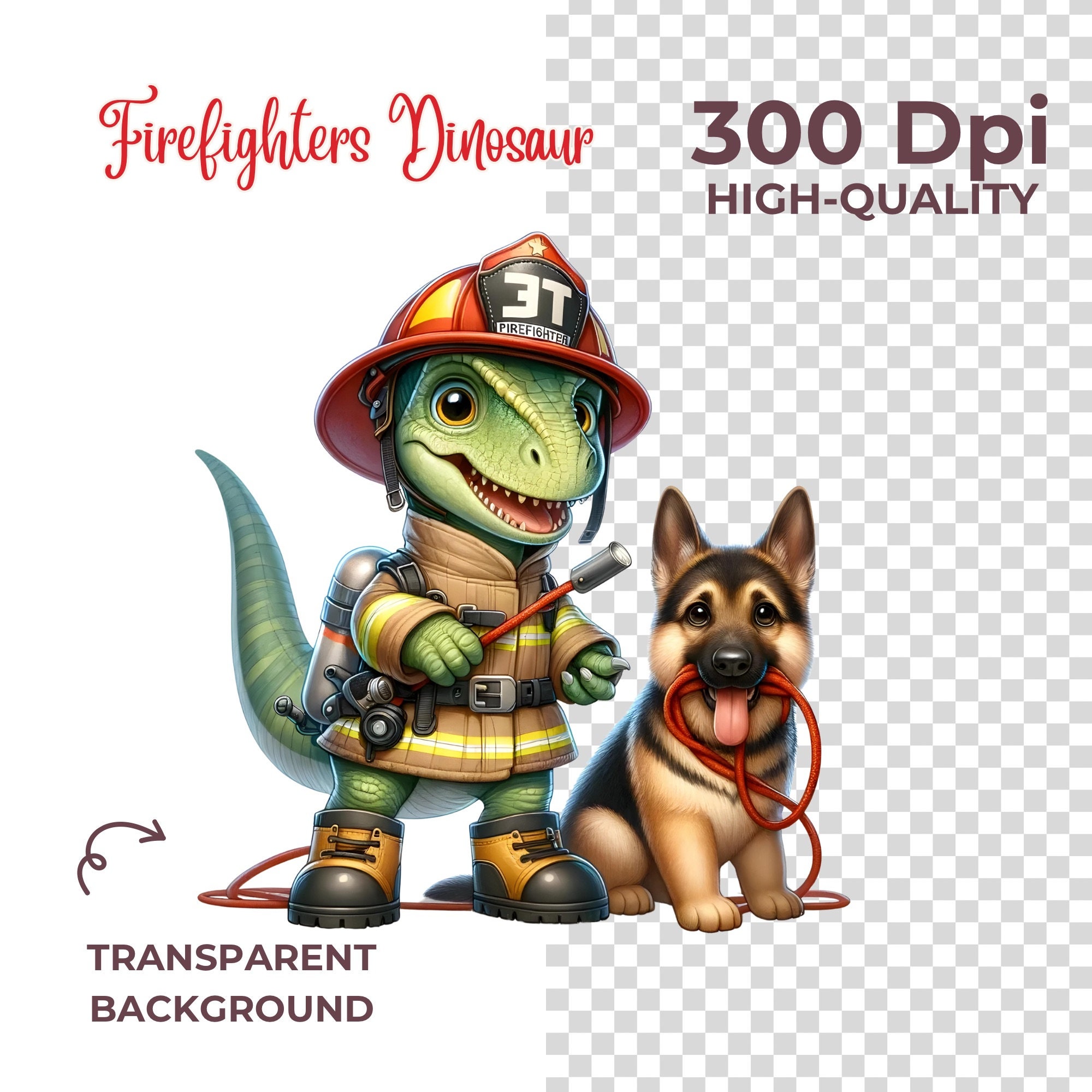 Watercolor Firefighter Dinosaur Clipart: 24 PNG Designs (commercial Use ...