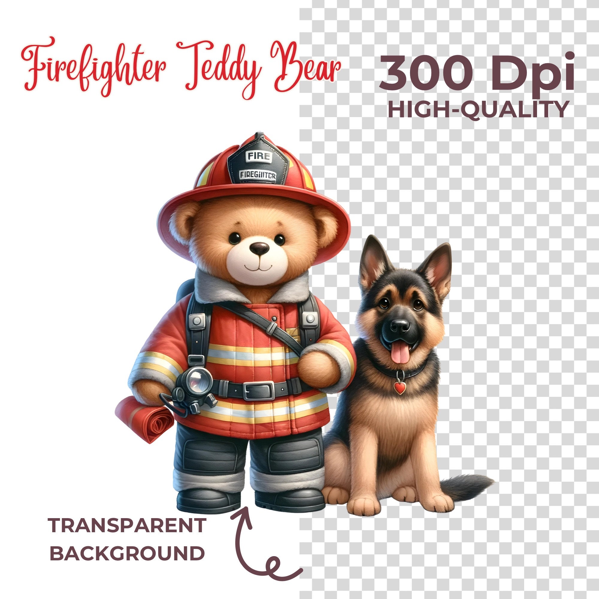 Watercolor Firefighter Teddy Bear Clipart, Teddy Bear PNG, Cute ...