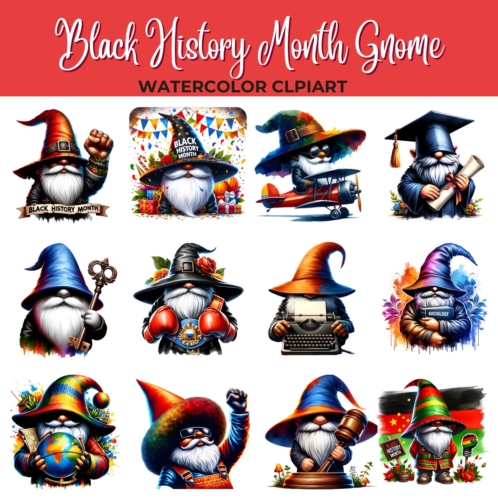 Black History Month Gnome Clipart, Black Historical Figures, Famous ...