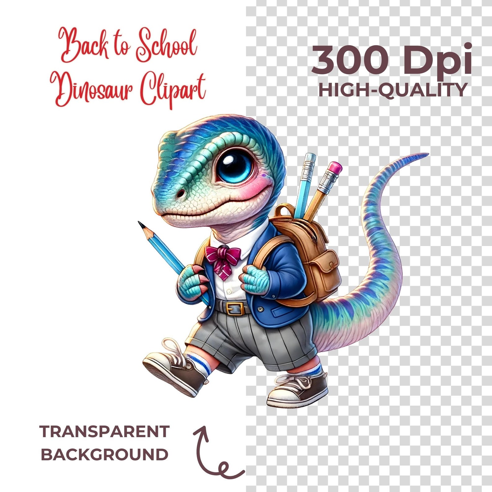 Watercolor Back to School Dinosaur Clipart, Reading Dinosaur PNG ...