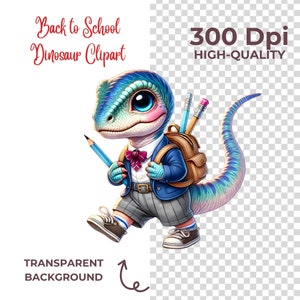 Watercolor Back to School Dinosaur Clipart, Reading Dinosaur PNG ...