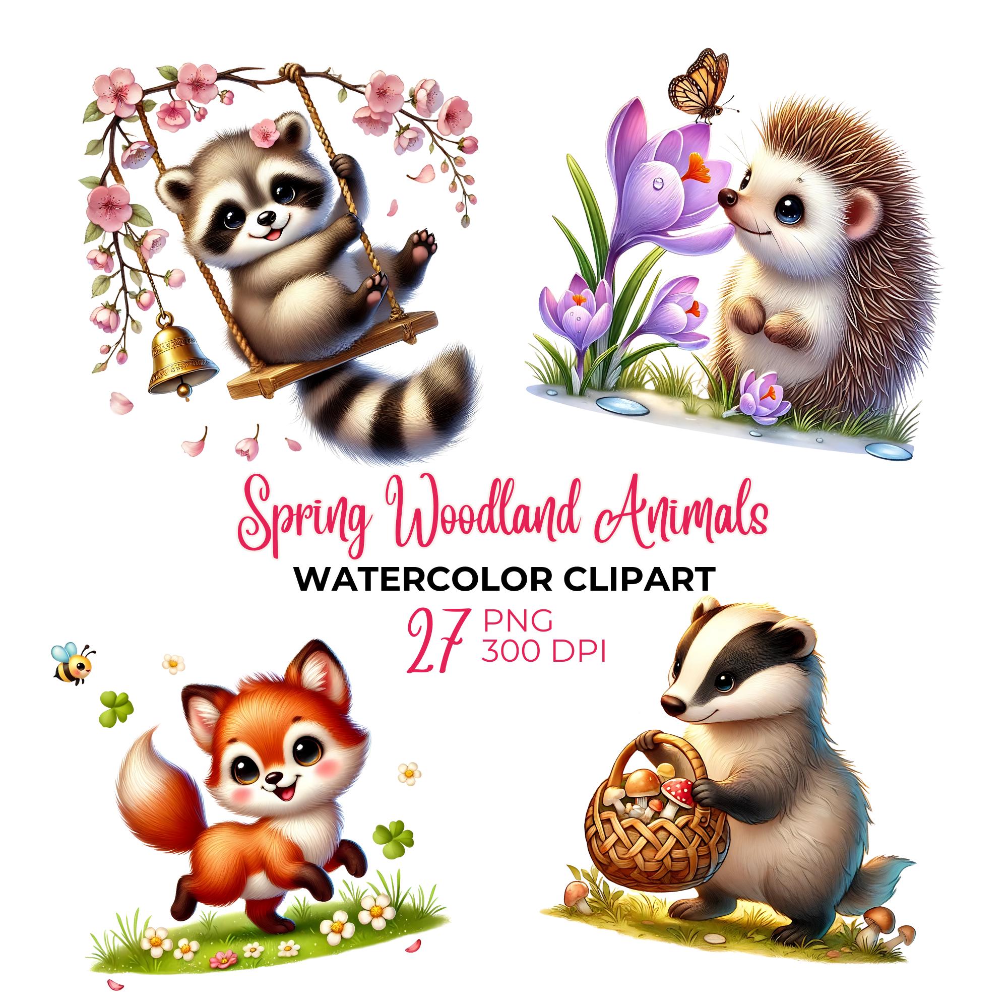 Watercolor Spring Animals Clipart, Cute Woodland Animals PNG, Baby ...