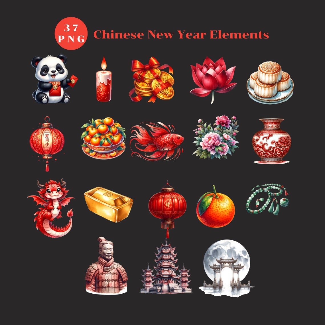 Chinese New Year Watercolor Clipart, Lunar New Year, Cute Dragon ...