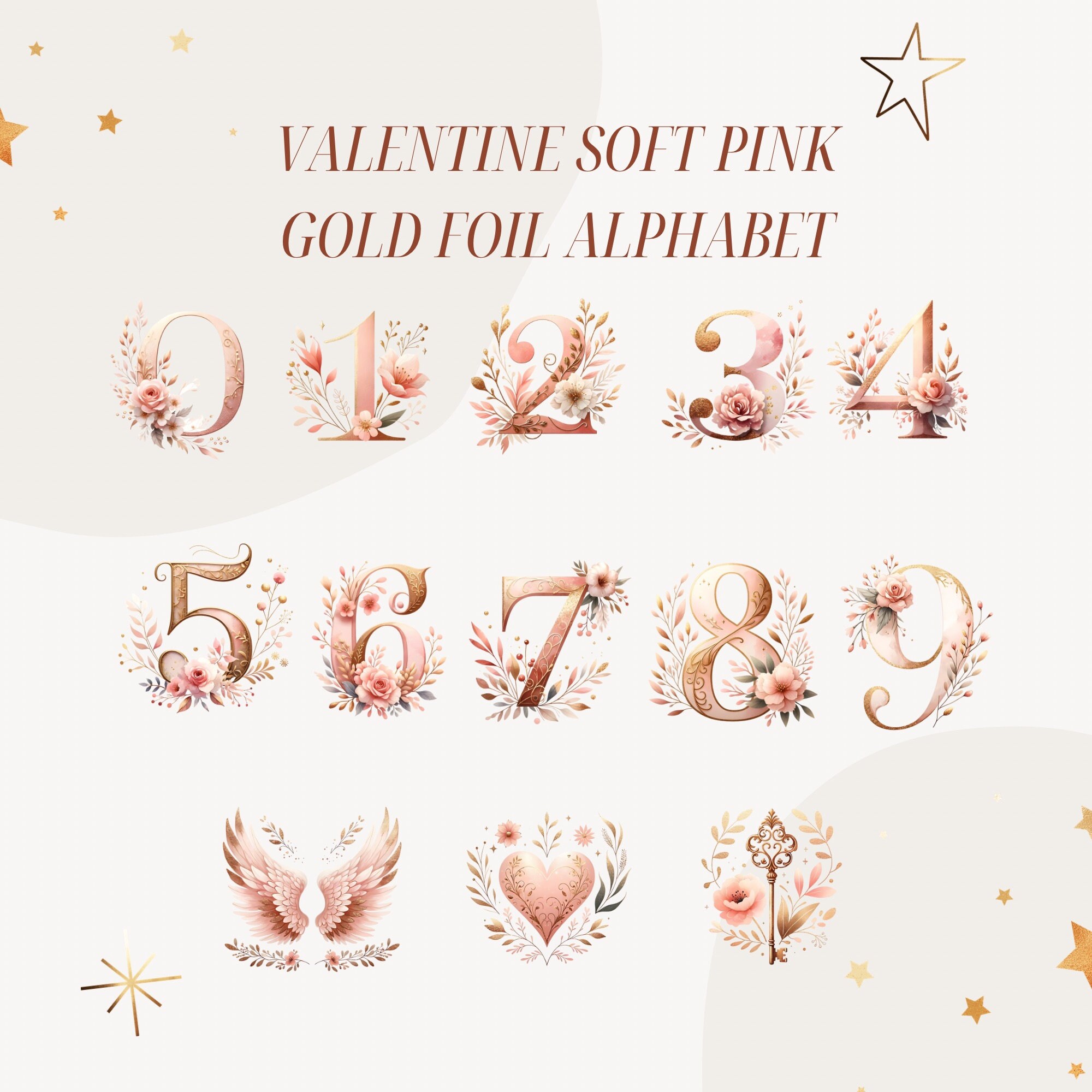 Pink Gold Floral Alphabet Clipart, Floral Letters Clipart, Valentines ...