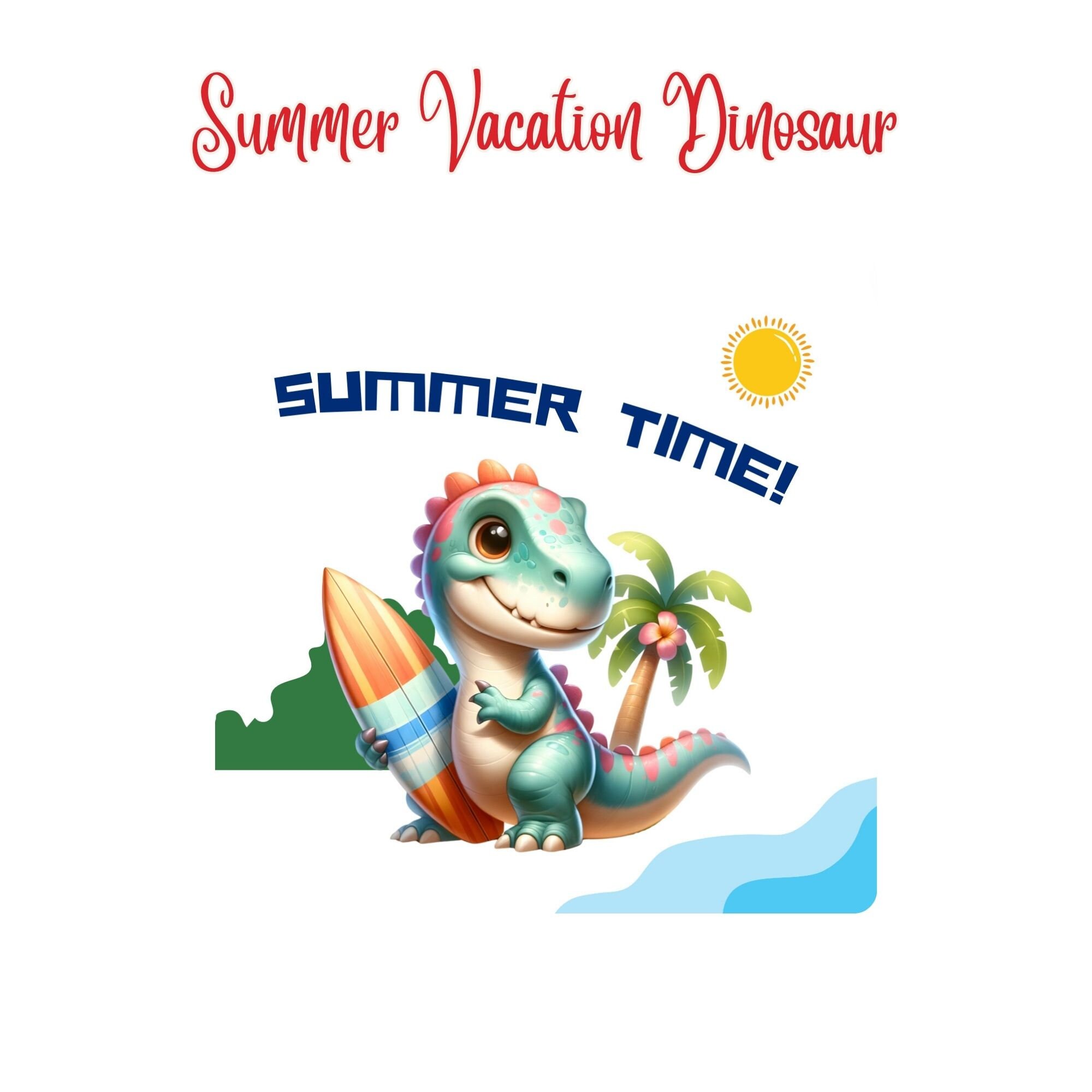 Watercolor Summer Vacation Dinosaur Clipart, Baby Dinosaur PNG, Summer ...