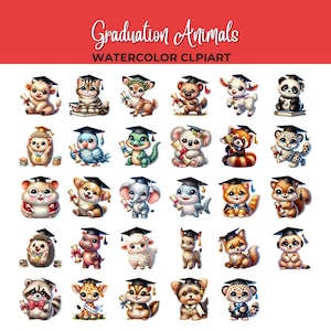 Watercolor Graduation Animals Clipart, Cute Animals PNG, Baby Animals ...