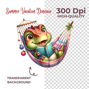 Watercolor Summer Vacation Dinosaur Clipart, Baby Dinosaur PNG, Summer ...