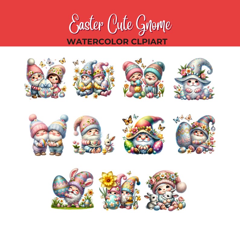 Watercolor Easter Cute Gnome Clipart, Cute Gnome PNG, Cute Easter ...