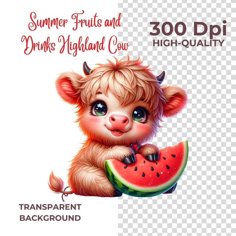 Watercolor Highland Cow Clipart: Summer Fruits & Drinks (PNG) - Etsy ...