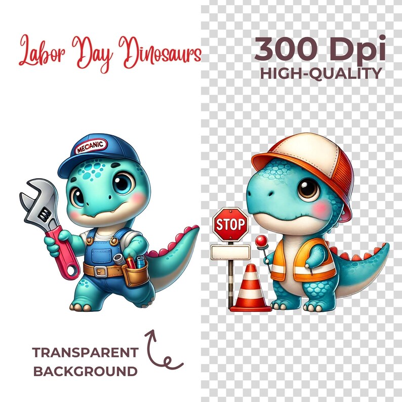 Watercolor Labor Day Cute Dinosaur Clipart, Occupations Baby Dinosaur ...