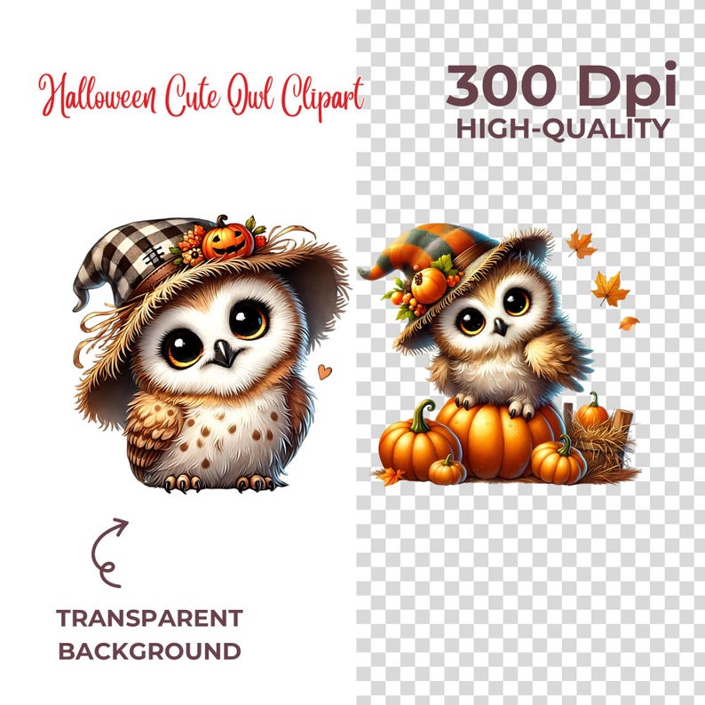 Watercolor Halloween Owl Clipart, Cute Jack-o-lantern PNG (commercial ...