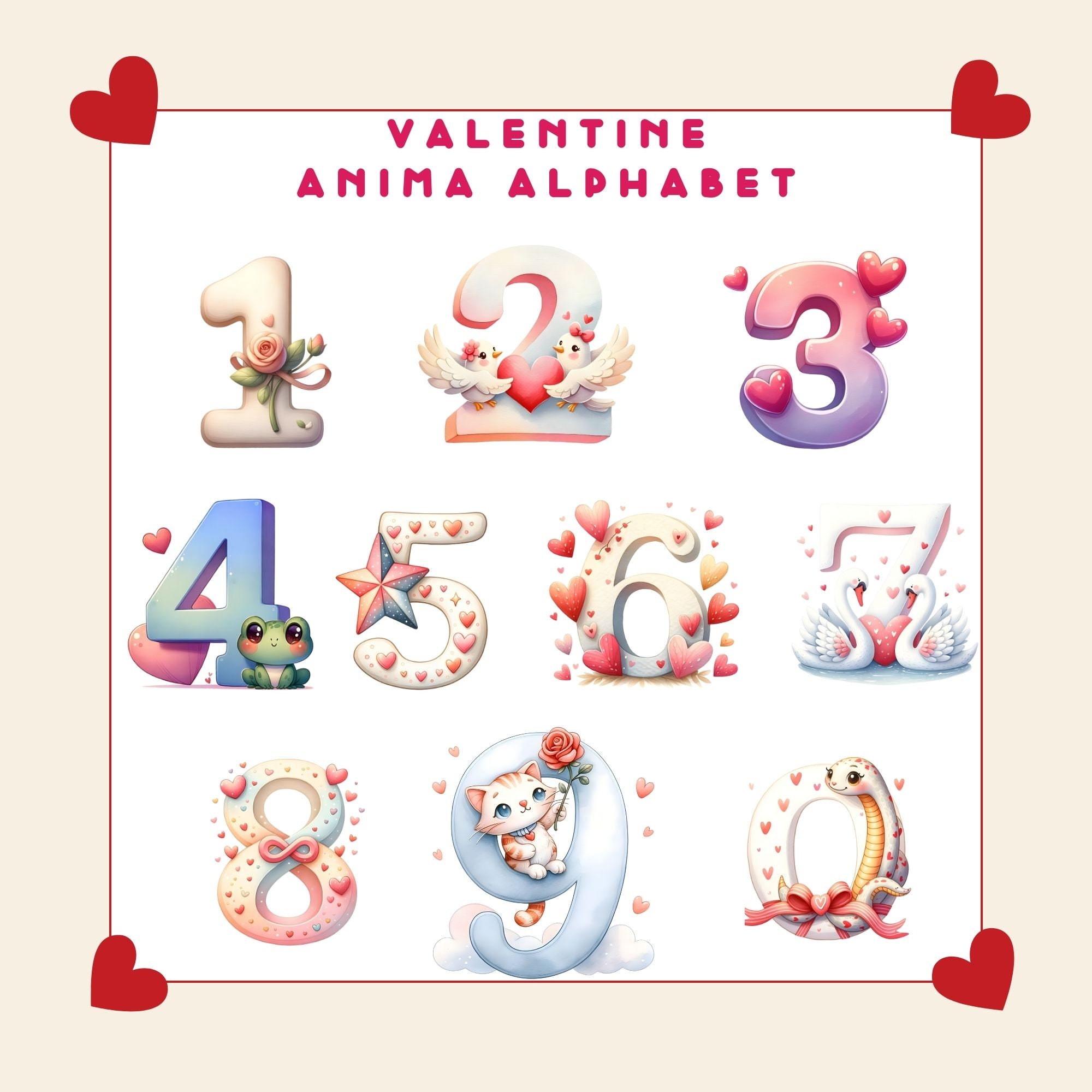 Watercolor Animal Alphabet Clipart, Valentine Alphabet, Education ...