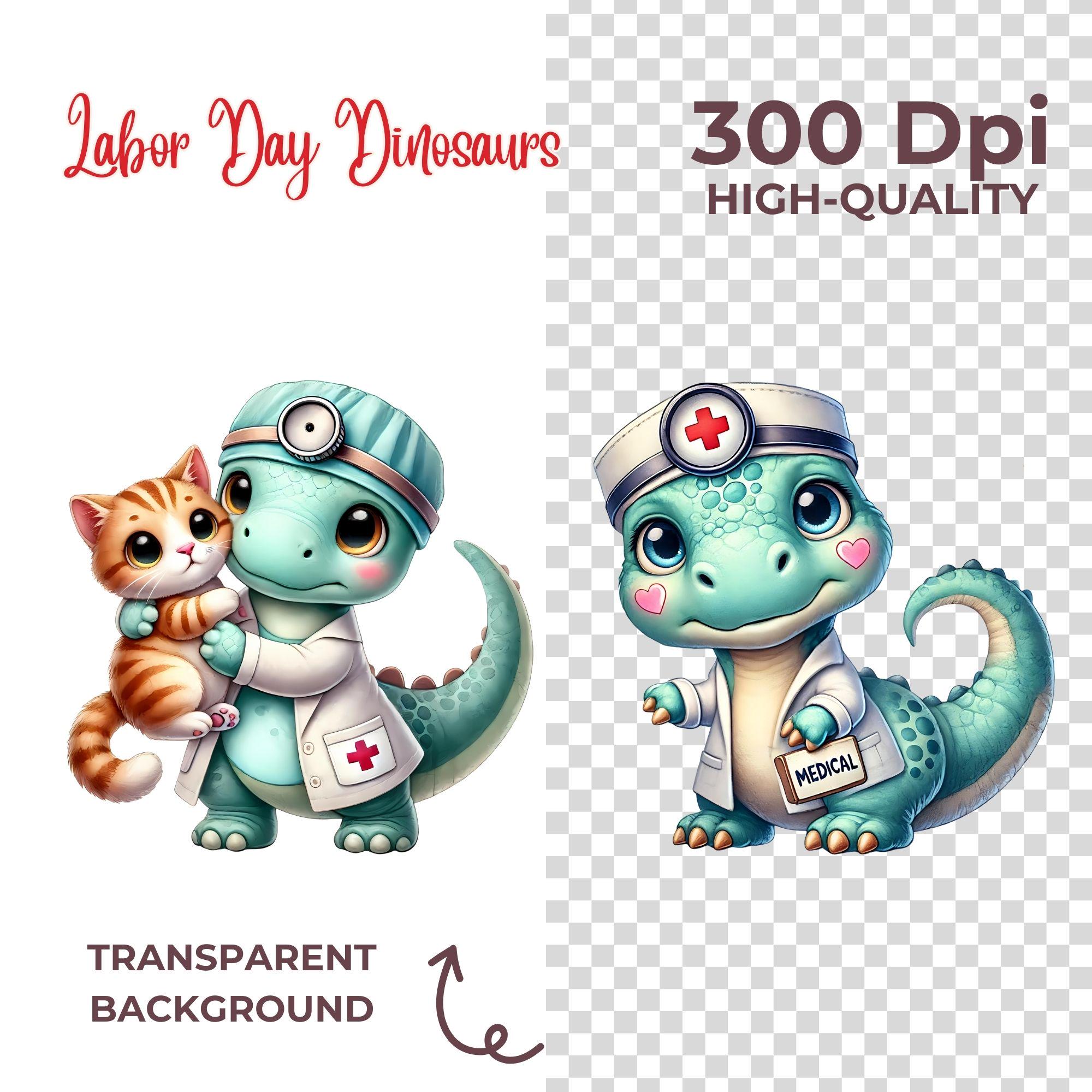 Watercolor Labor Day Cute Dinosaur Clipart, Occupations Baby Dinosaur ...