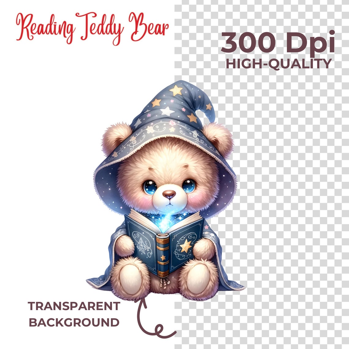 Watercolor Teddy Bear Reading Clipart, Teddy Bear PNG, World Book Day ...