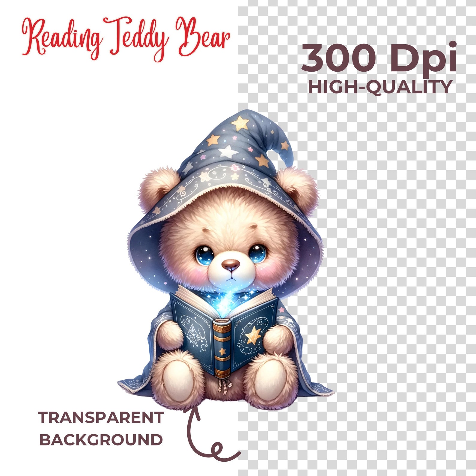 Watercolor Teddy Bear Reading Clipart, Teddy Bear PNG, World Book Day ...