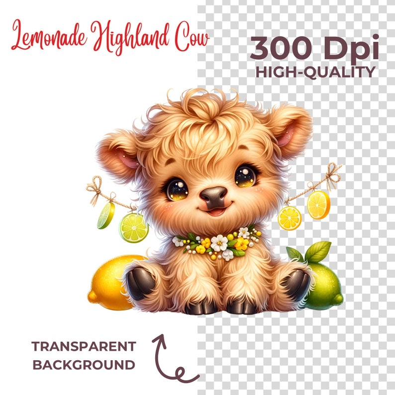 Watercolor Lemonade Highland Cow Clipart: Summer PNG (digital Download ...