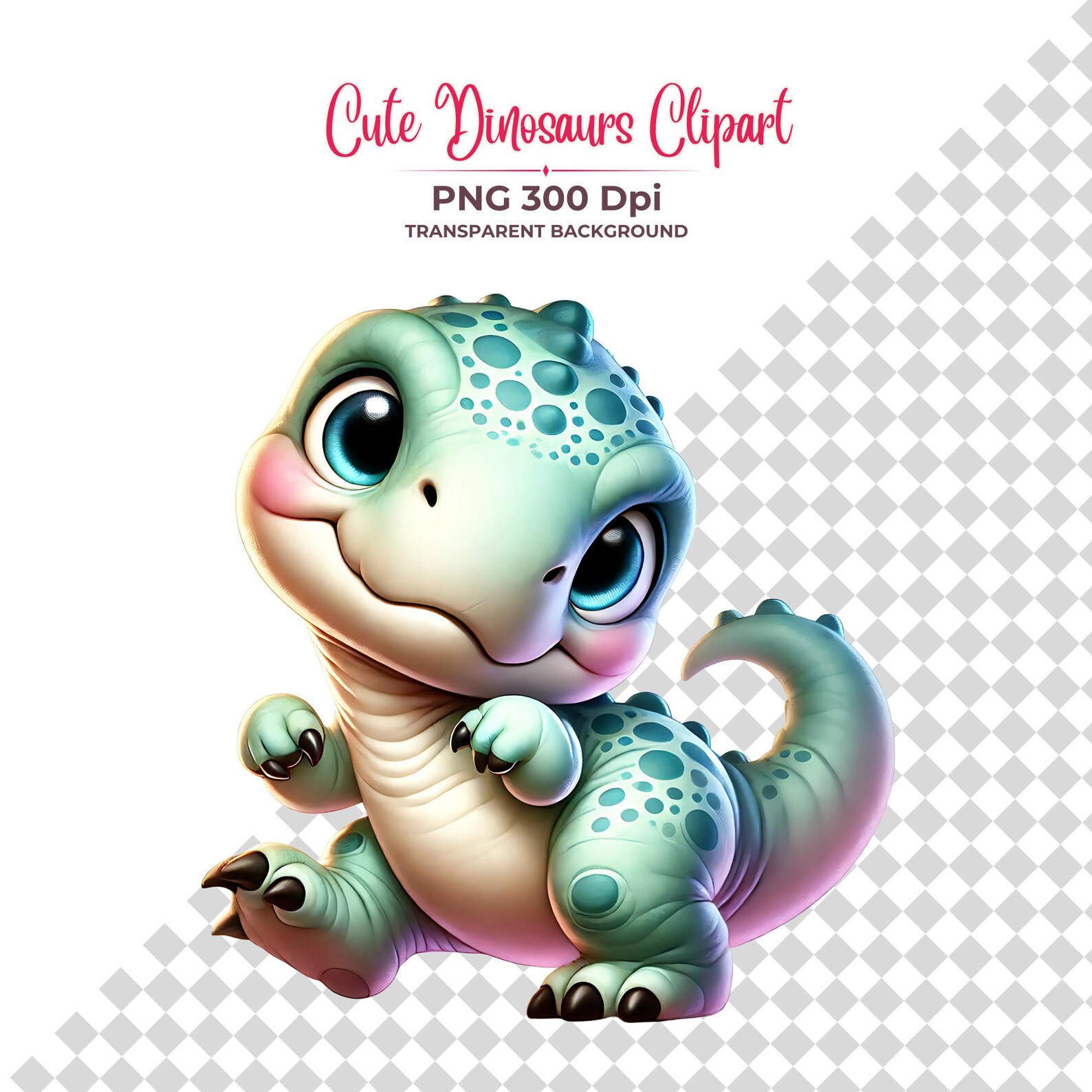 Watercolor Dinosaur Clipart, Cute Baby Dino PNG, Nursery Art (digital ...