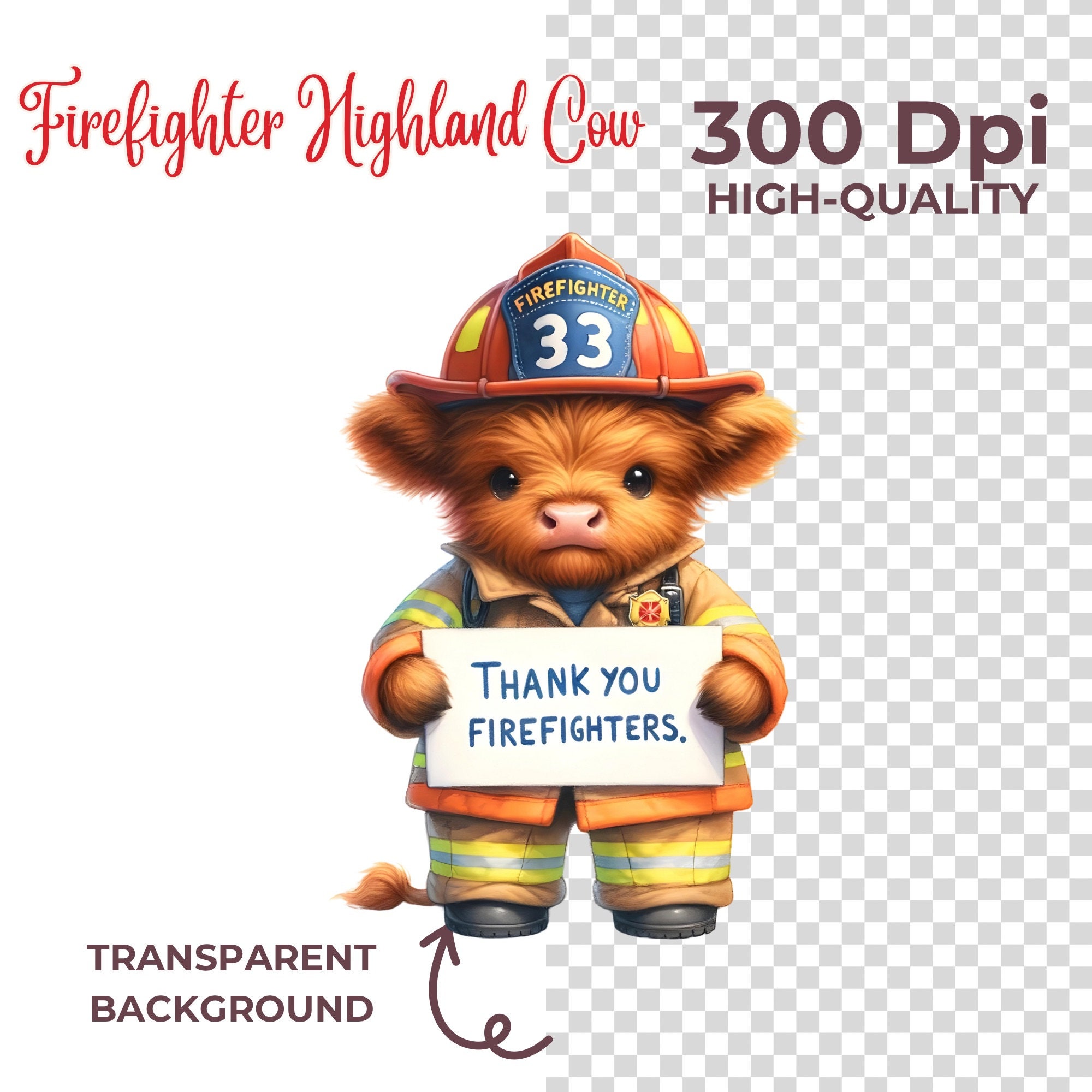 Watercolor Firefighter Cute Highland Cow Clipart, Highland Cow PNG ...