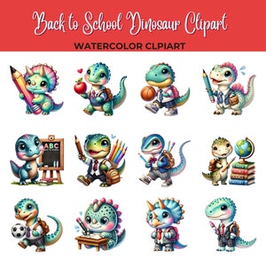 Watercolor Back to School Dinosaur Clipart, Reading Dinosaur PNG ...