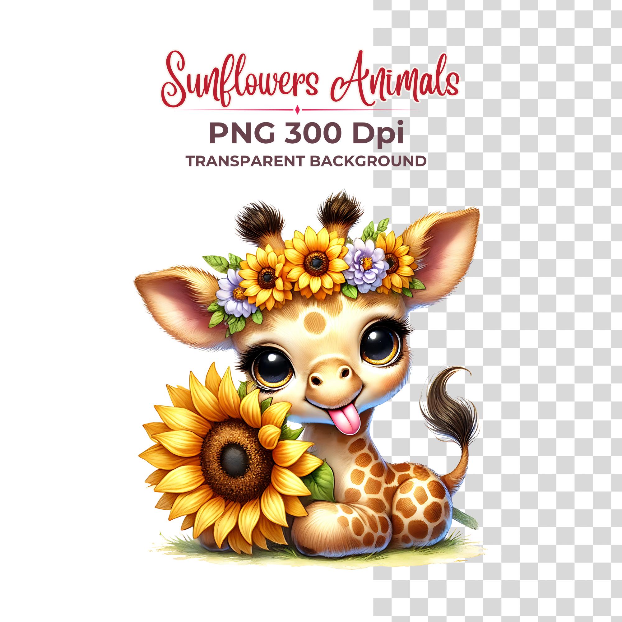 Watercolor Sunflowers Animals Clipart, Cute Animals PNG, Baby Jungle ...