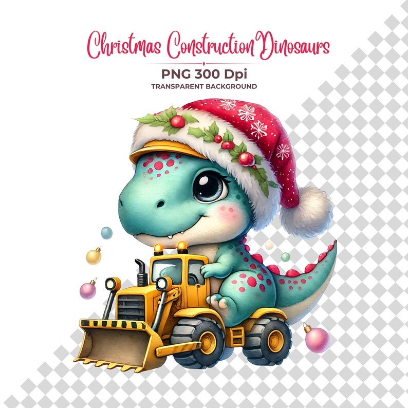 Watercolor Christmas Dinosaur Clipart: Construction Trucks PNG ...