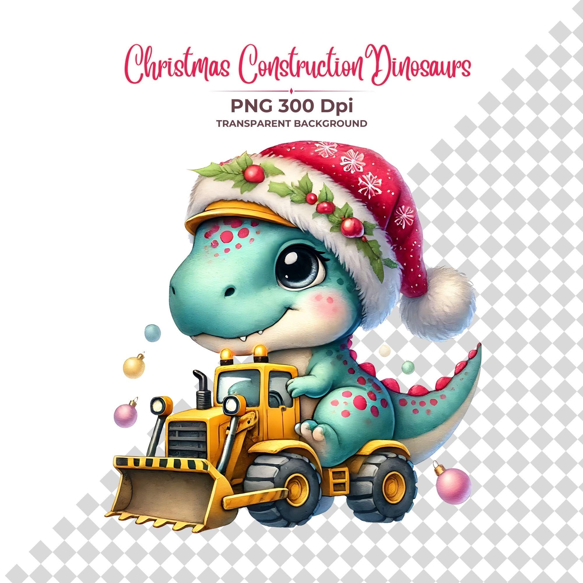 Watercolor Christmas Dinosaur Clipart: Construction PNG (commercial Use ...