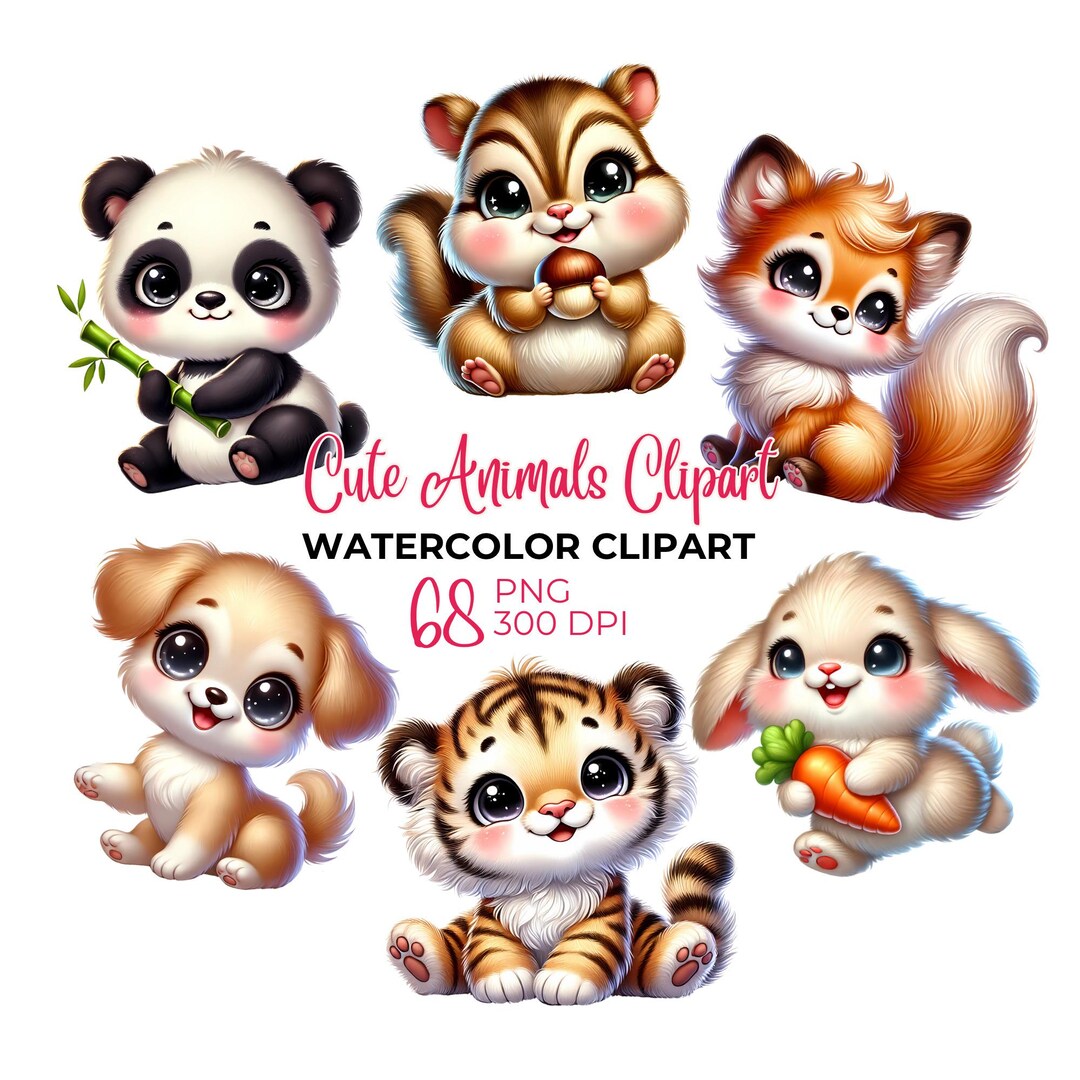 Watercolor Cute Animals Clipart, Woodland Animals PNG, Jungle Animals ...