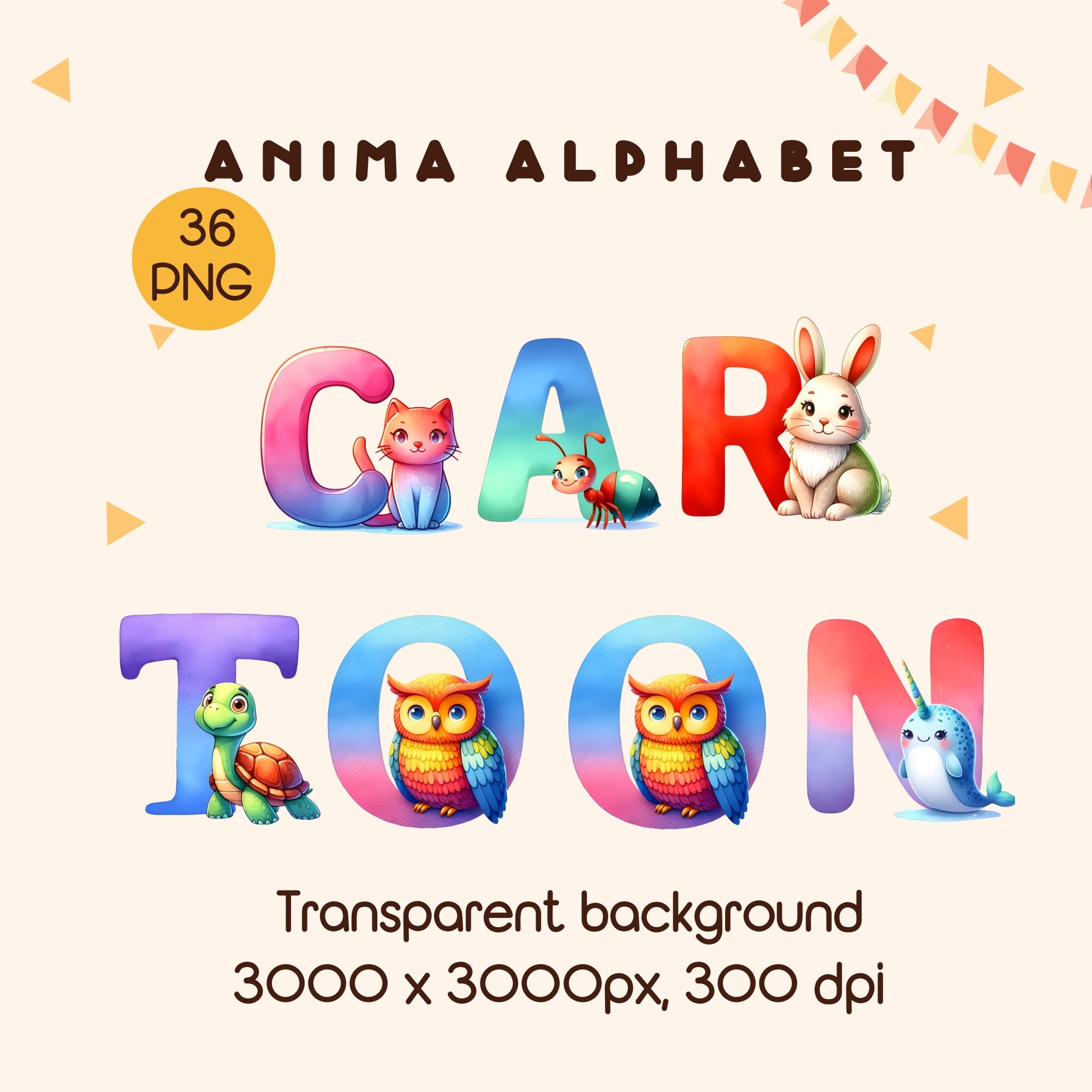 Watercolor Animal Alphabet Clipart, Education Illustration, Alphabet ...