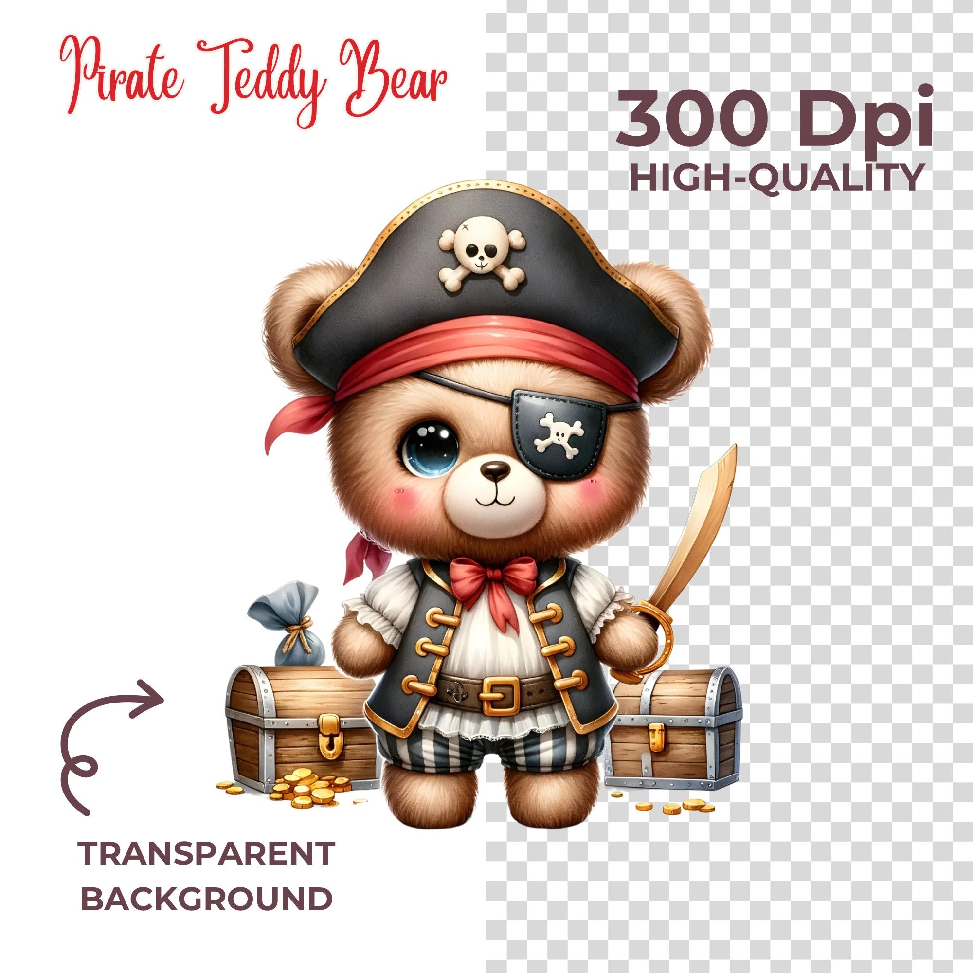 Watercolor Pirate Teddy Bear Clipart: Nursery PNG (digital Download) - Etsy