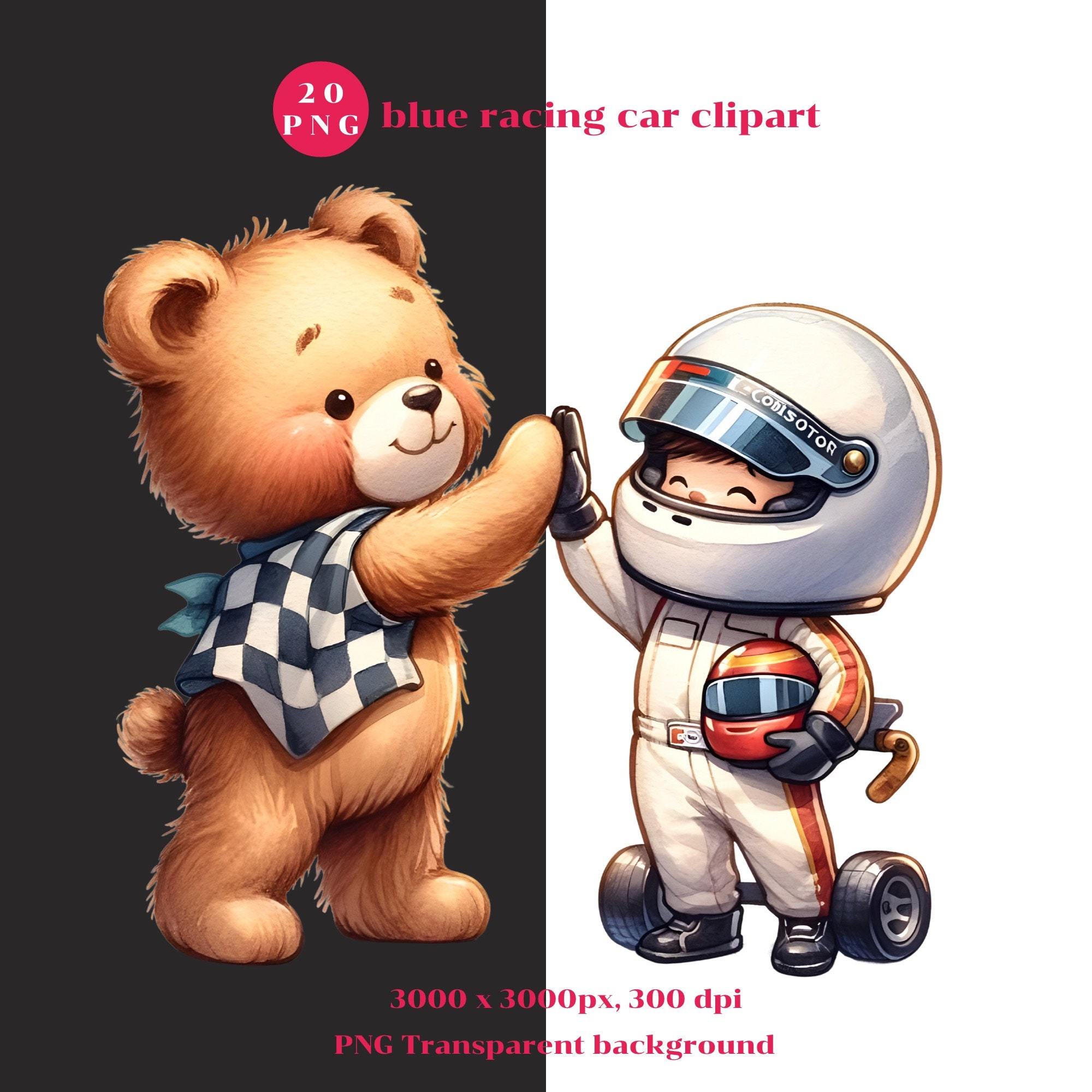 Blue Racing Bears Clipart: Watercolor Nursery PNG (digital Download) - Etsy