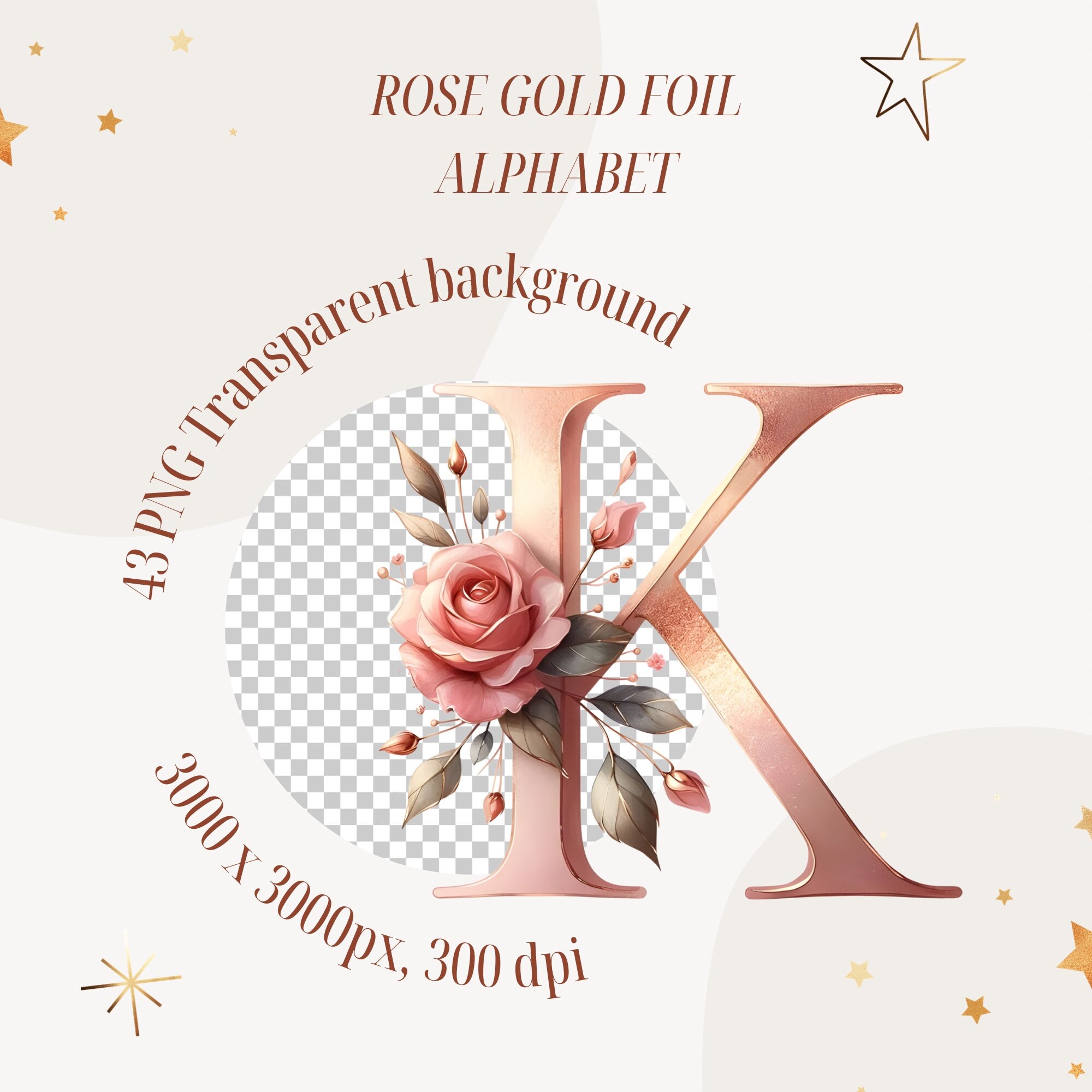 Rose Gold Floral Alphabet Clipart, Floral Letters PNG, Watercolor ...