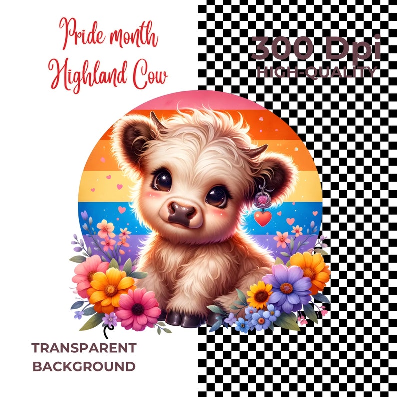 Watercolor LGBTQ Pride Month Highland Cow Clipart, Baby Highland Cow ...