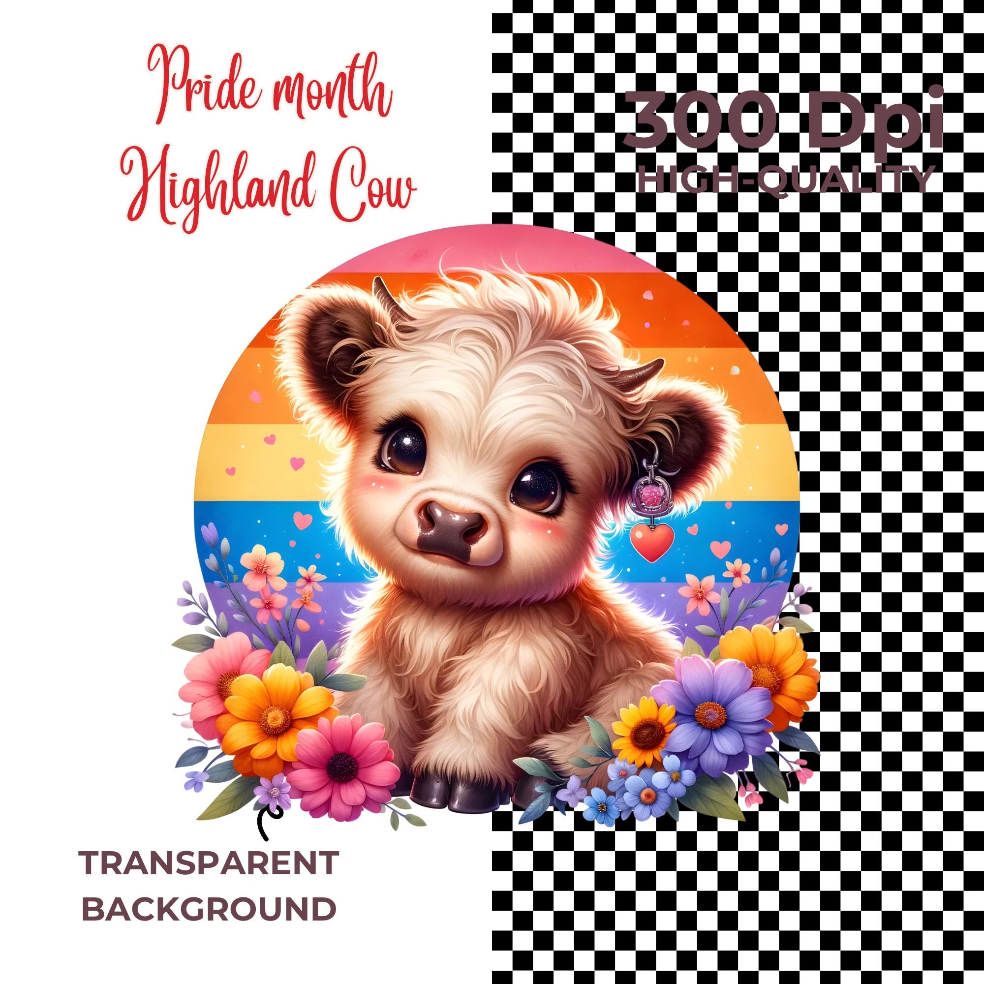 Watercolor LGBTQ Pride Month Highland Cow Clipart, Baby Highland Cow ...