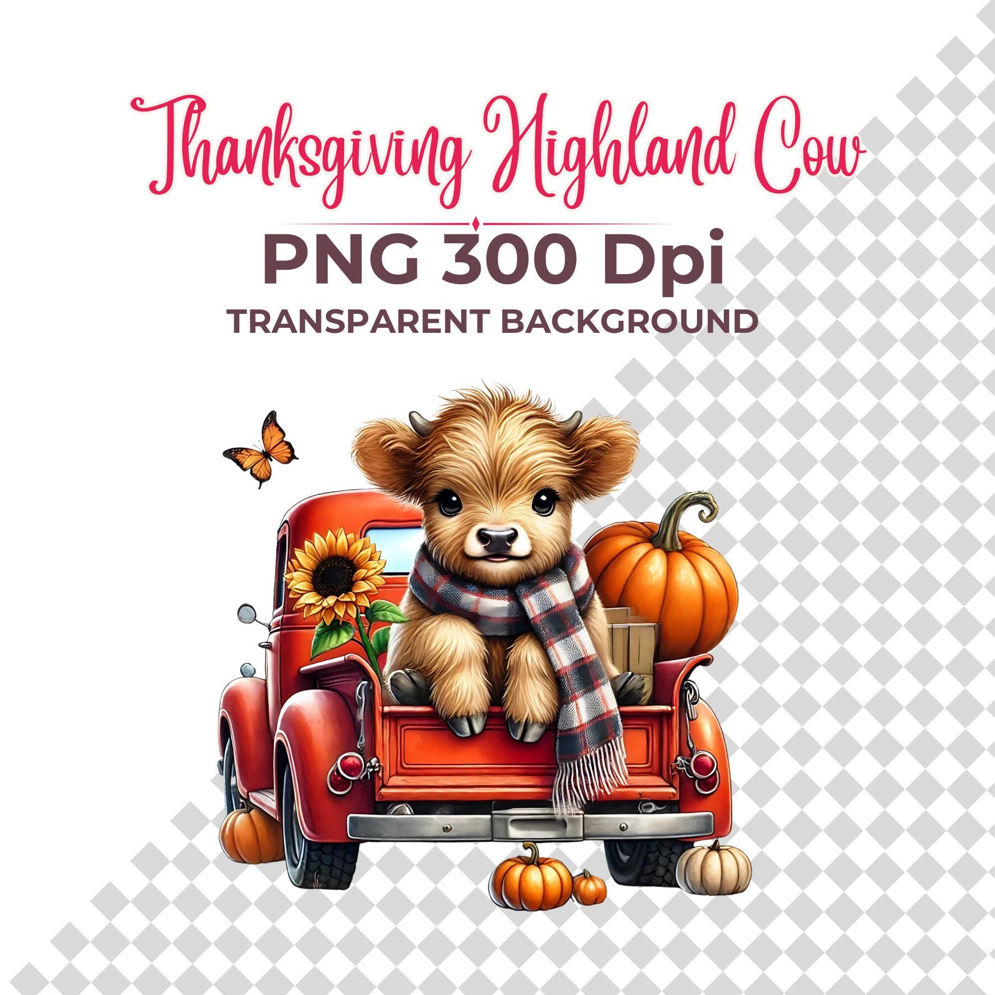 Watercolor Thanksgiving Highland Cow Clipart: Autumn Animals (PNG) - Etsy