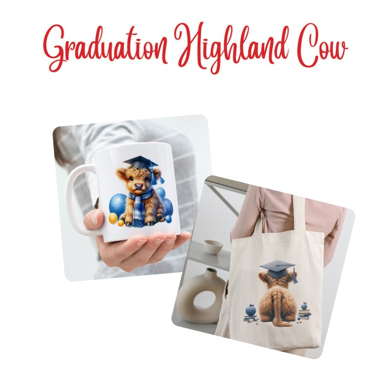Watercolor Graduation Highland Cow Clipart, Highland Cow PNG, Preschool ...