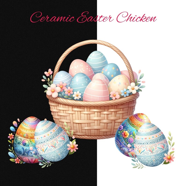 Watercolor Easter Ceramic Chicken Clipart, Ceramic Cute Chicks Clipart ...