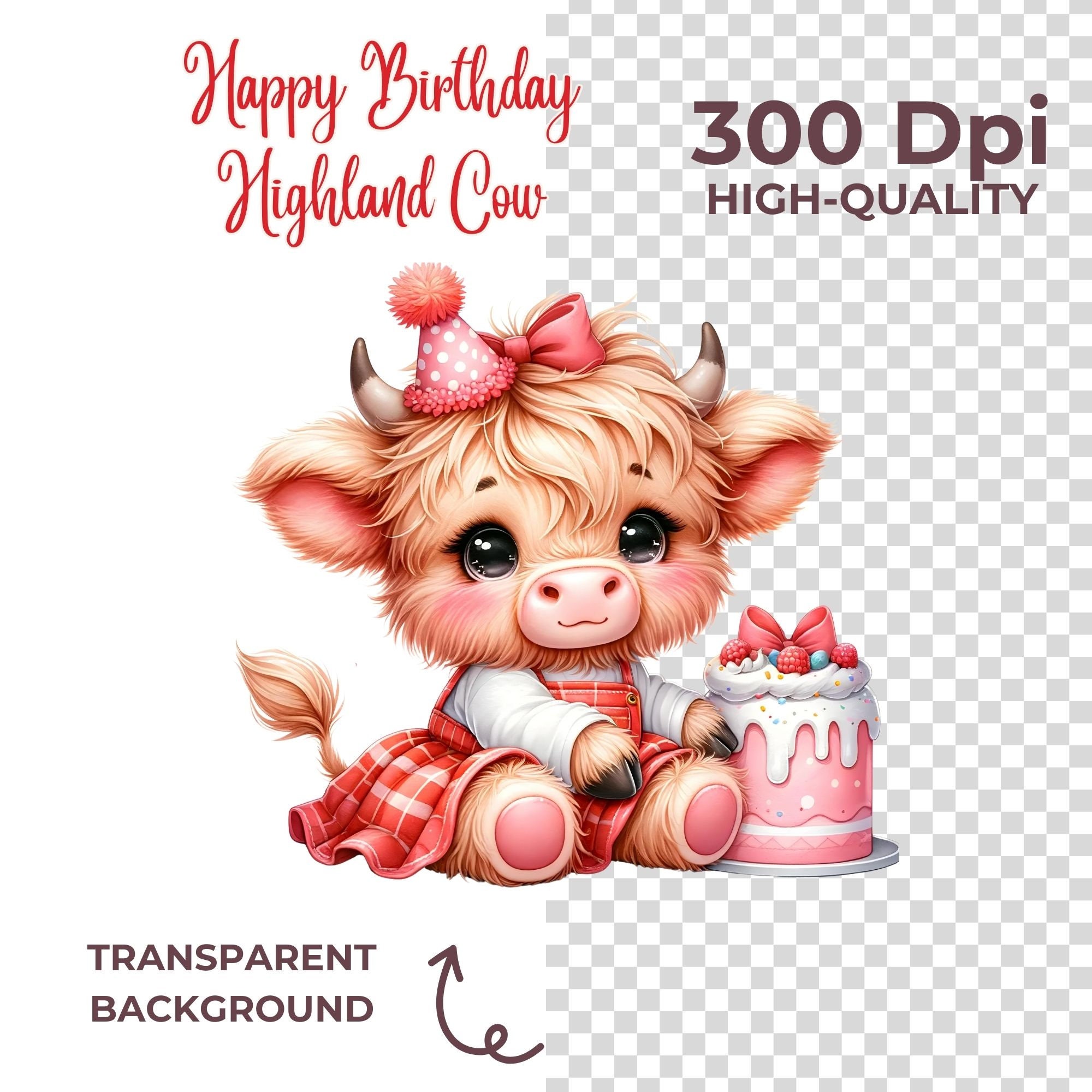 Watercolor Happy Birthday Highland Cow Clipart, Baby Highland Cow PNG ...