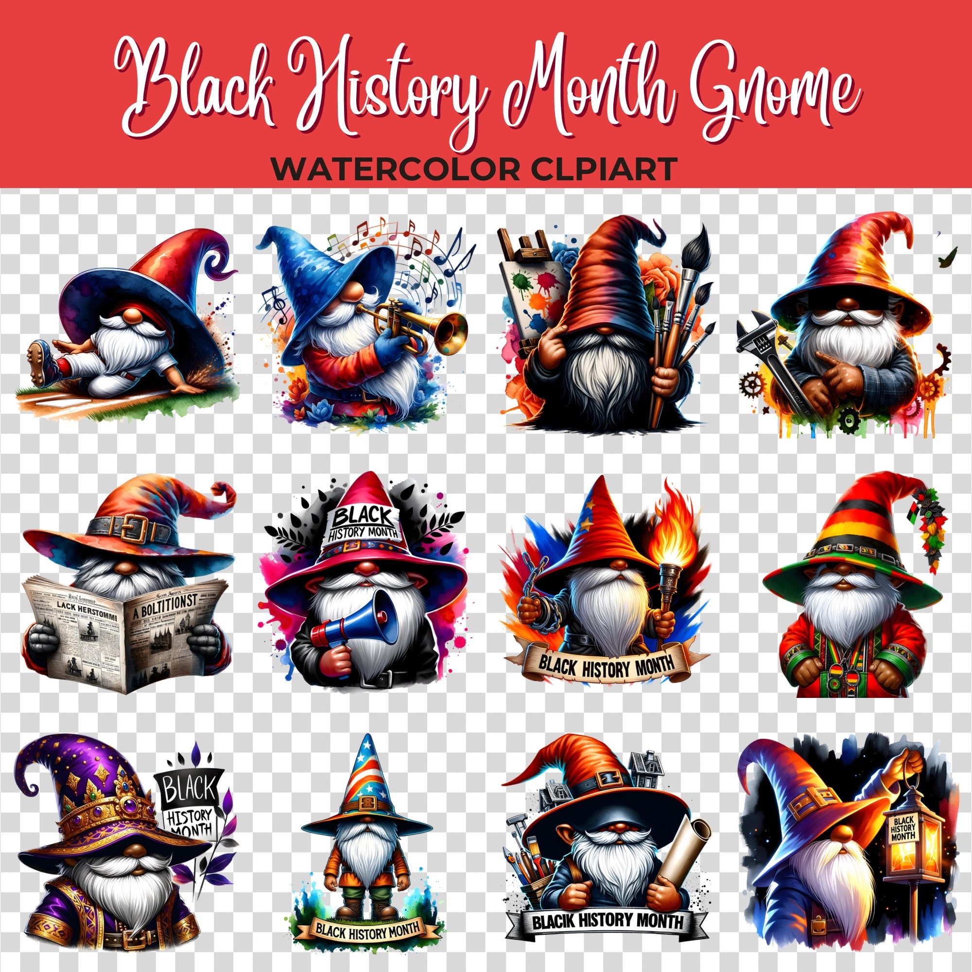Black History Month Gnome Clipart, Black Historical Figures, Famous ...
