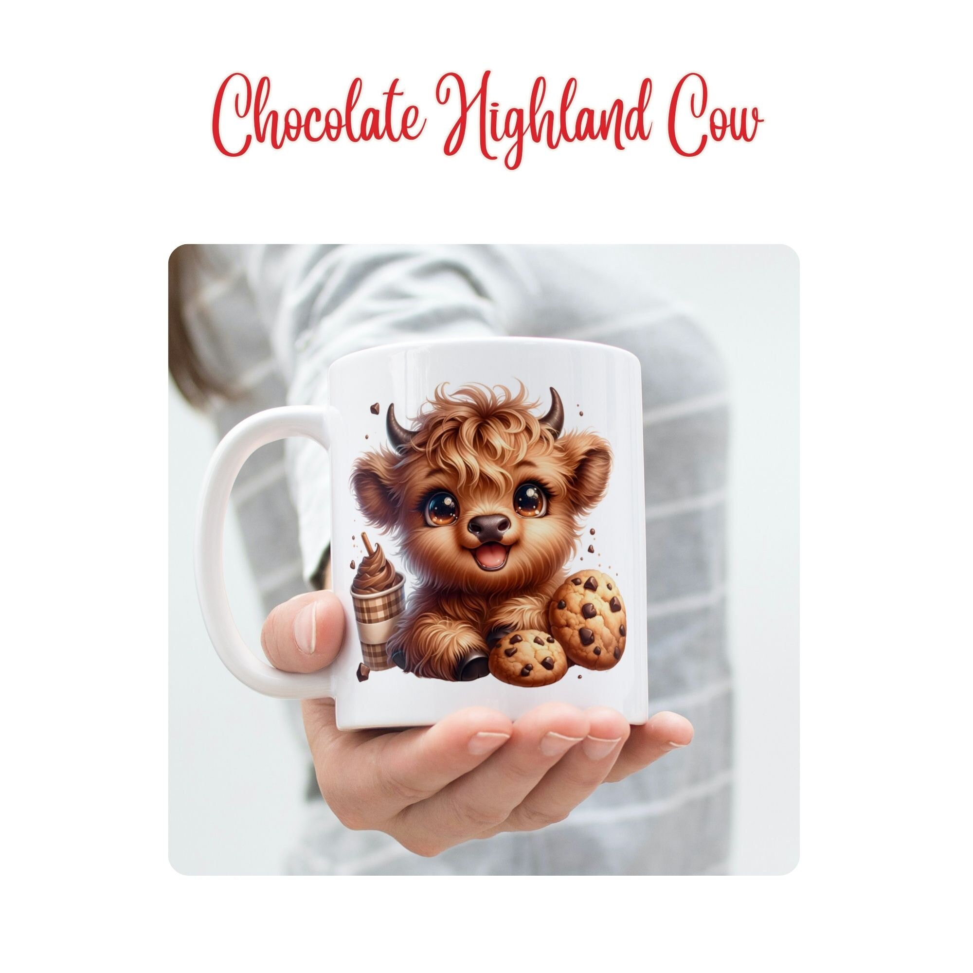 Watercolor Chocolate Highland Cow Clipart: Dessert PNG (digital ...