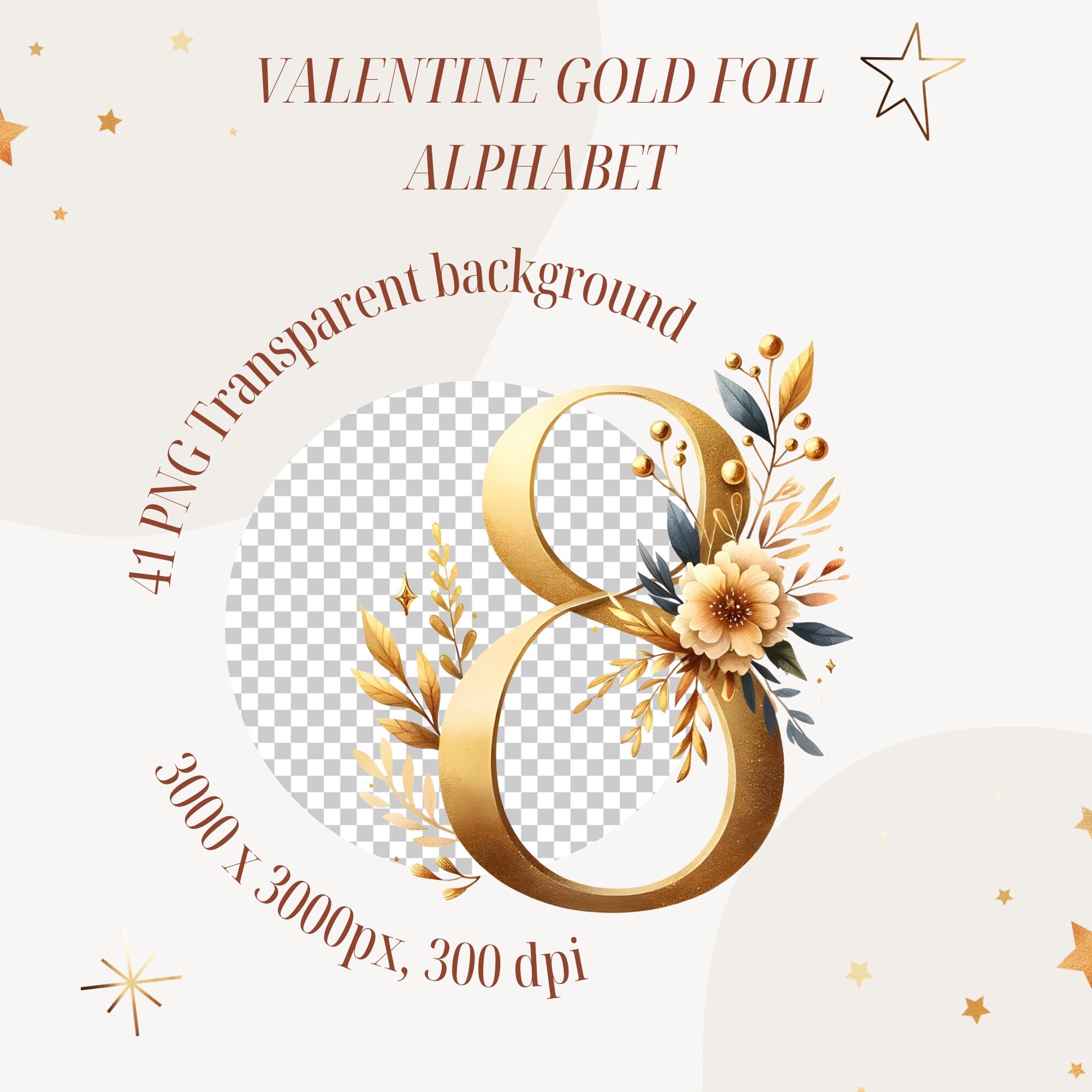 Golden Floral Alphabet Clipart, Golden Letters Clipart, Valentines ...